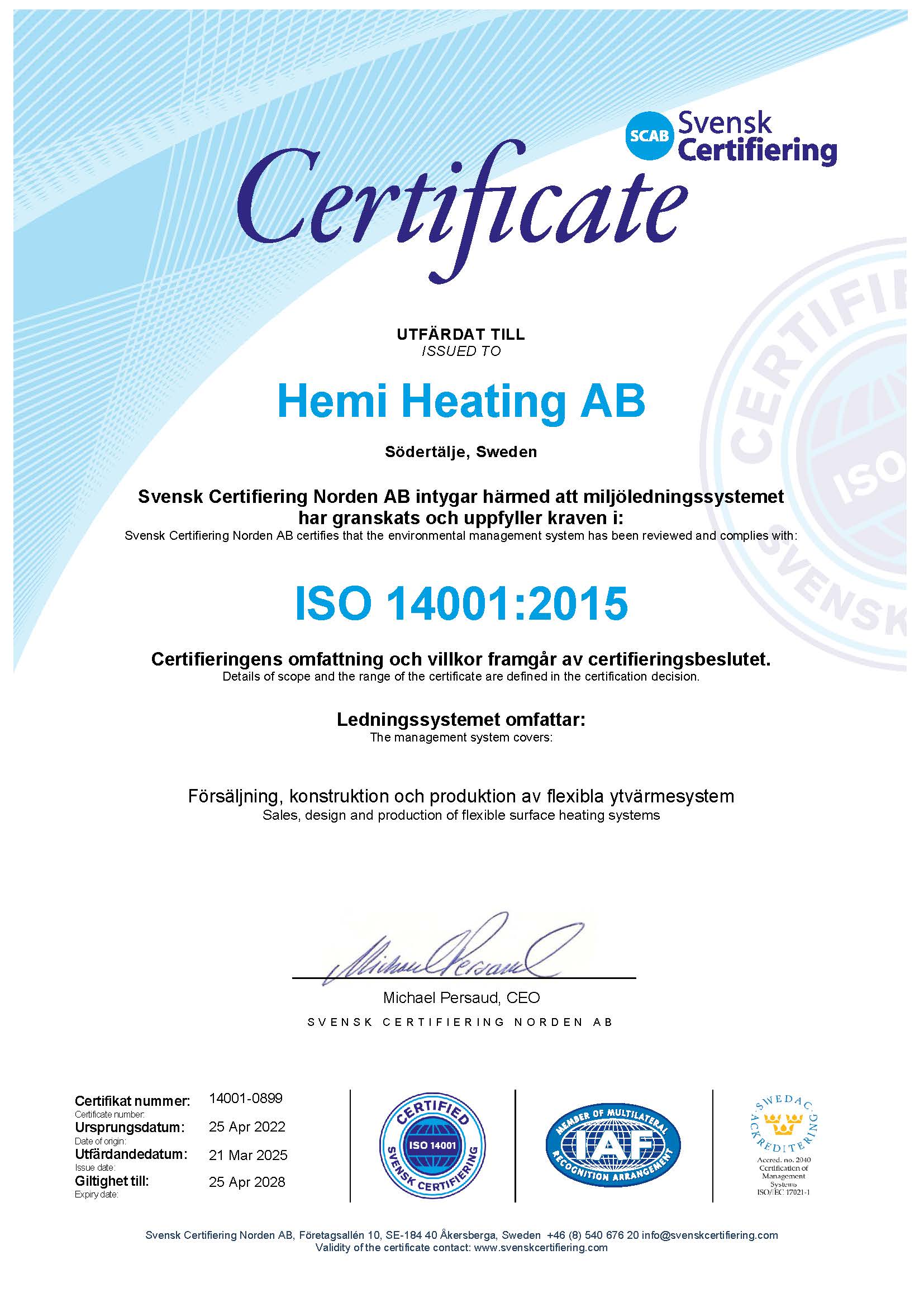 ISO 14001 Certificate 2025! | Hemiheating